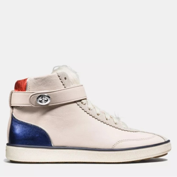 Coach | Shoes | Coach Shearling Nappa Leather Lace Up Hightop Sneakers ...